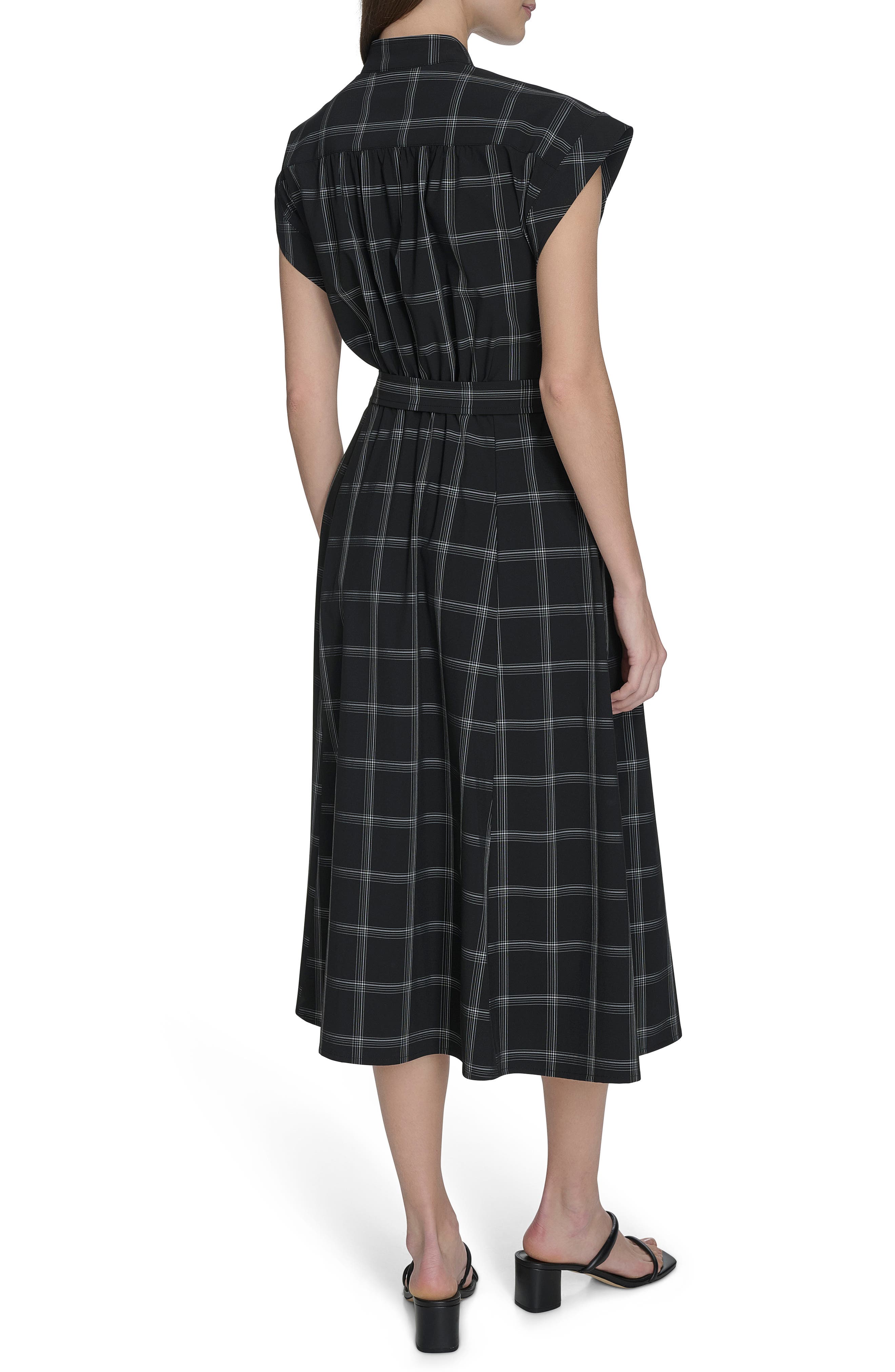 Calvin Klein Windowpane Plaid Cap Sleeve Midi Shirtdress | Nordstromrack