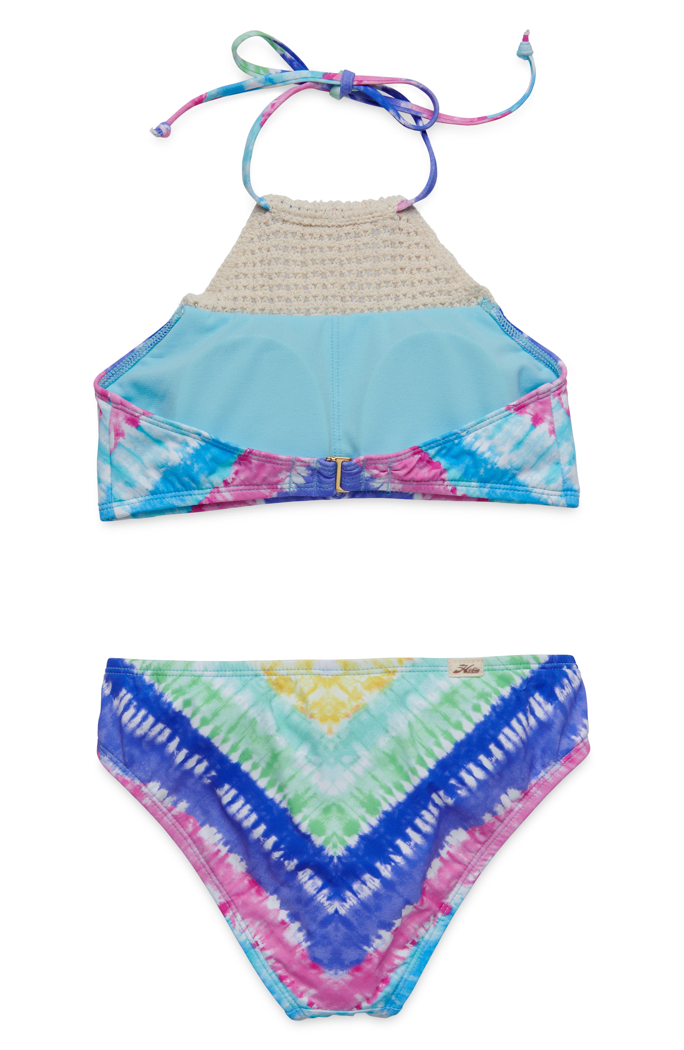 Hobie Kids' Crochet Trim High Neck Two-Piece Swimsuit | Nordstrom