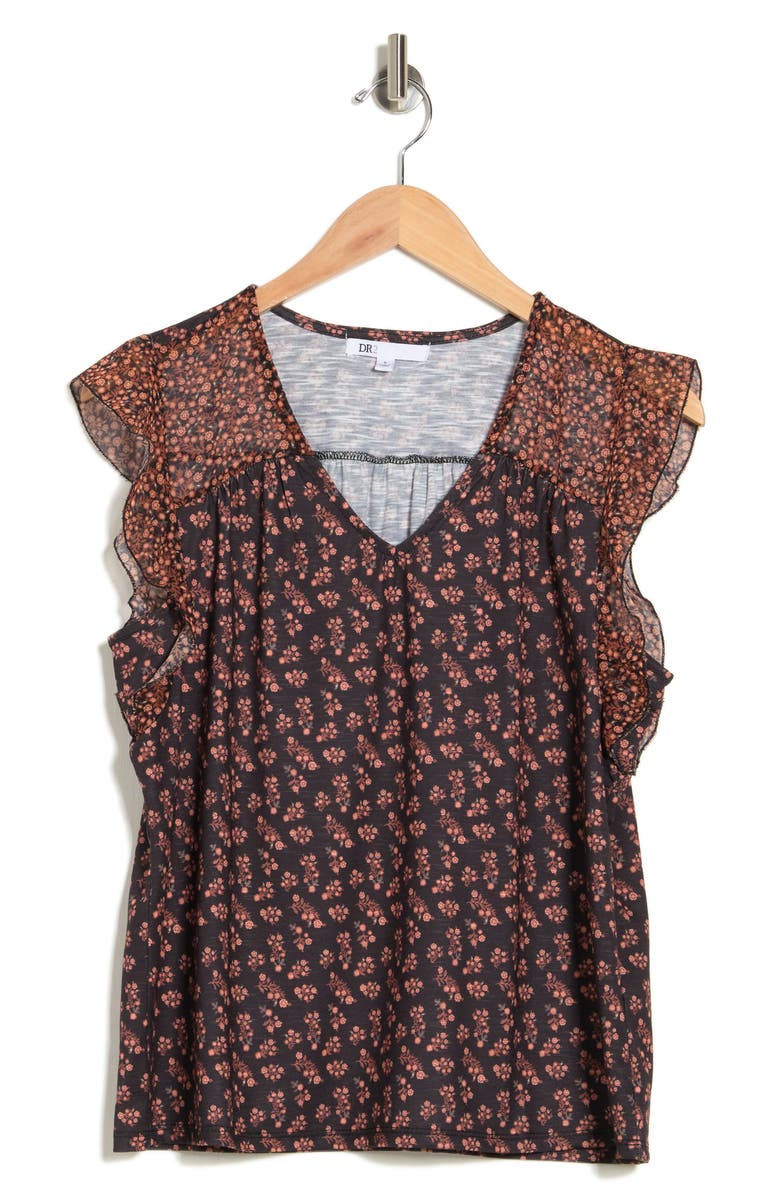 DR2 by Daniel Rainn Floral V-Neck Flutter Sleeve Top | Nordstromrack