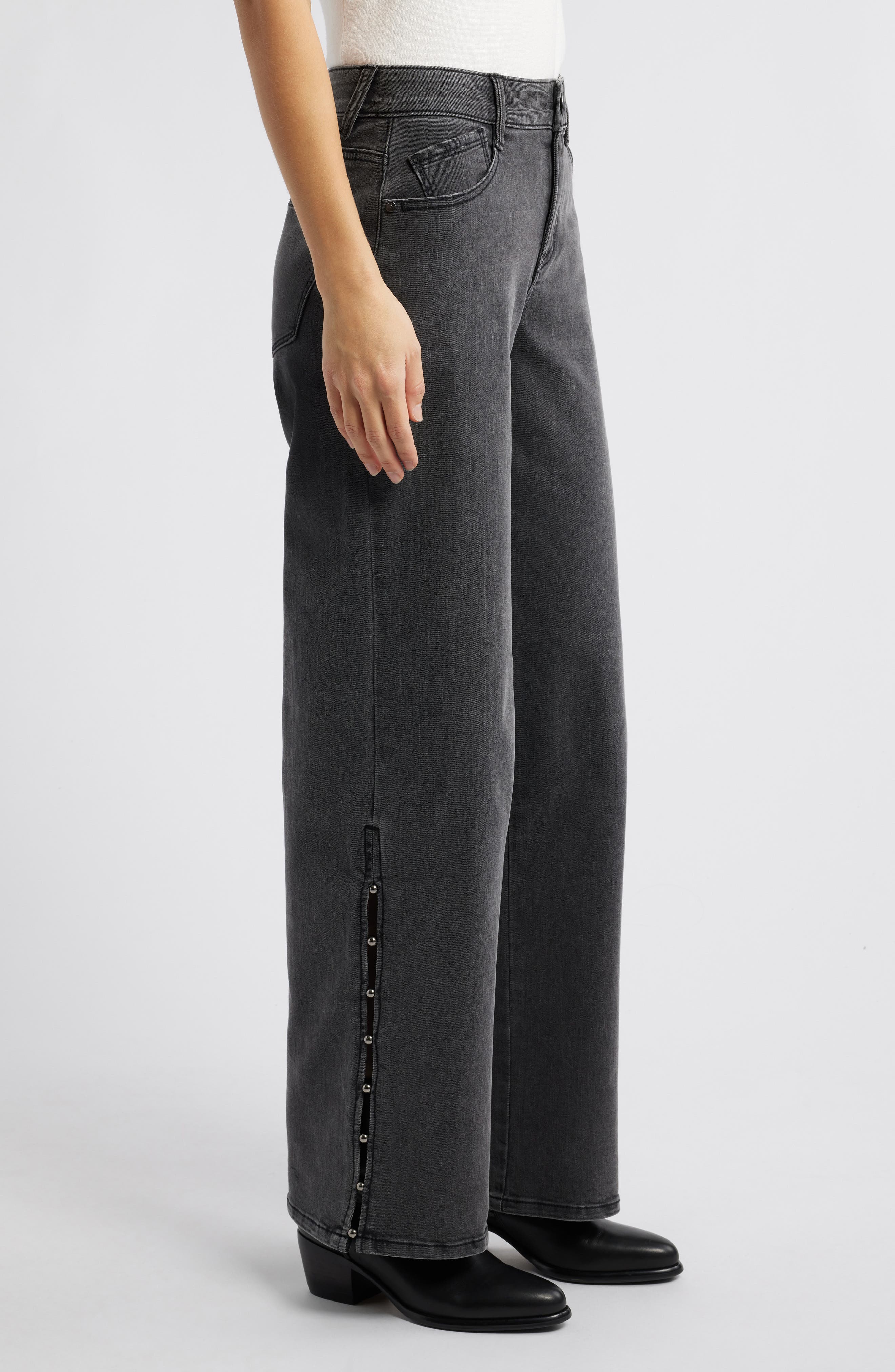 Wit & Wisdom Sam High Waist Faux Pearl Detail Wide Leg Jeans | Nordstrom