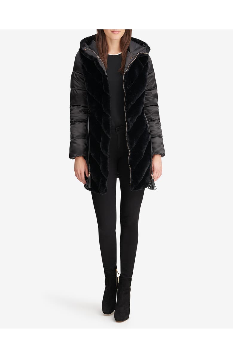 KARL LAGERFELD PARIS Tiered Faux Fur Belted Tassel Coat | Nordstromrack
