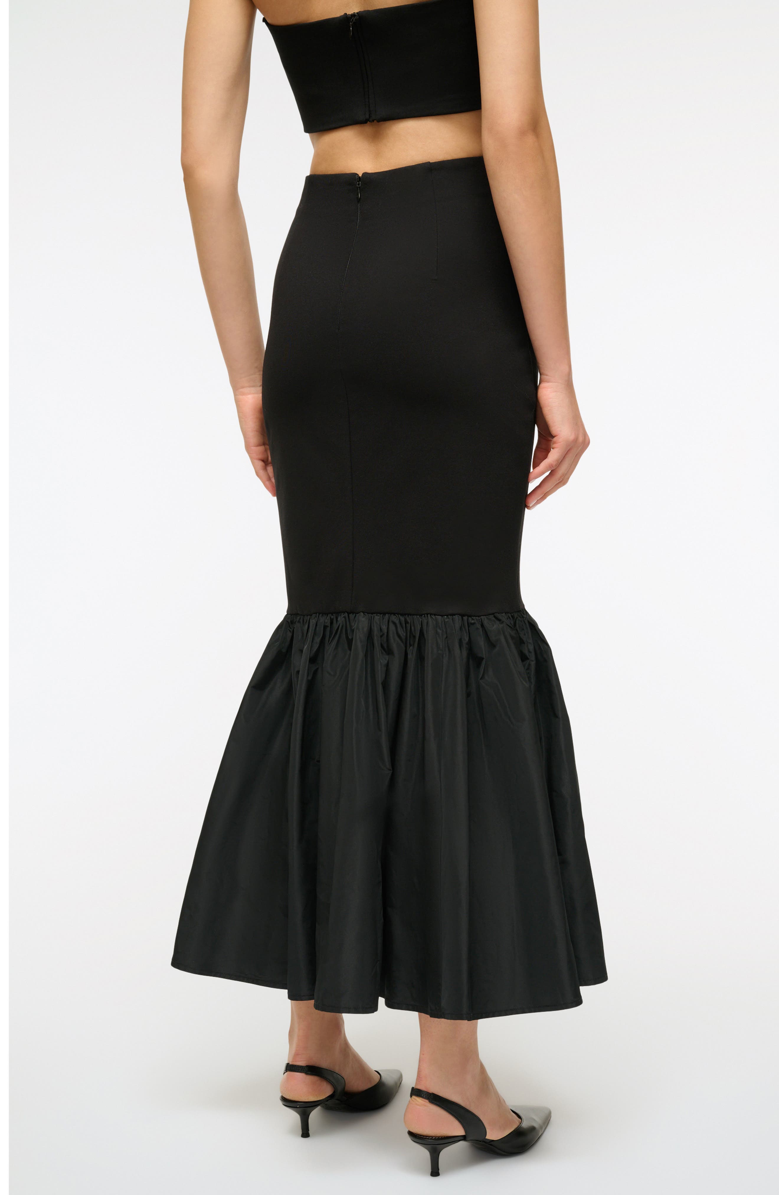 STAUD Hawthorne Mixed Media Ruffle Hem Skirt | Nordstromrack