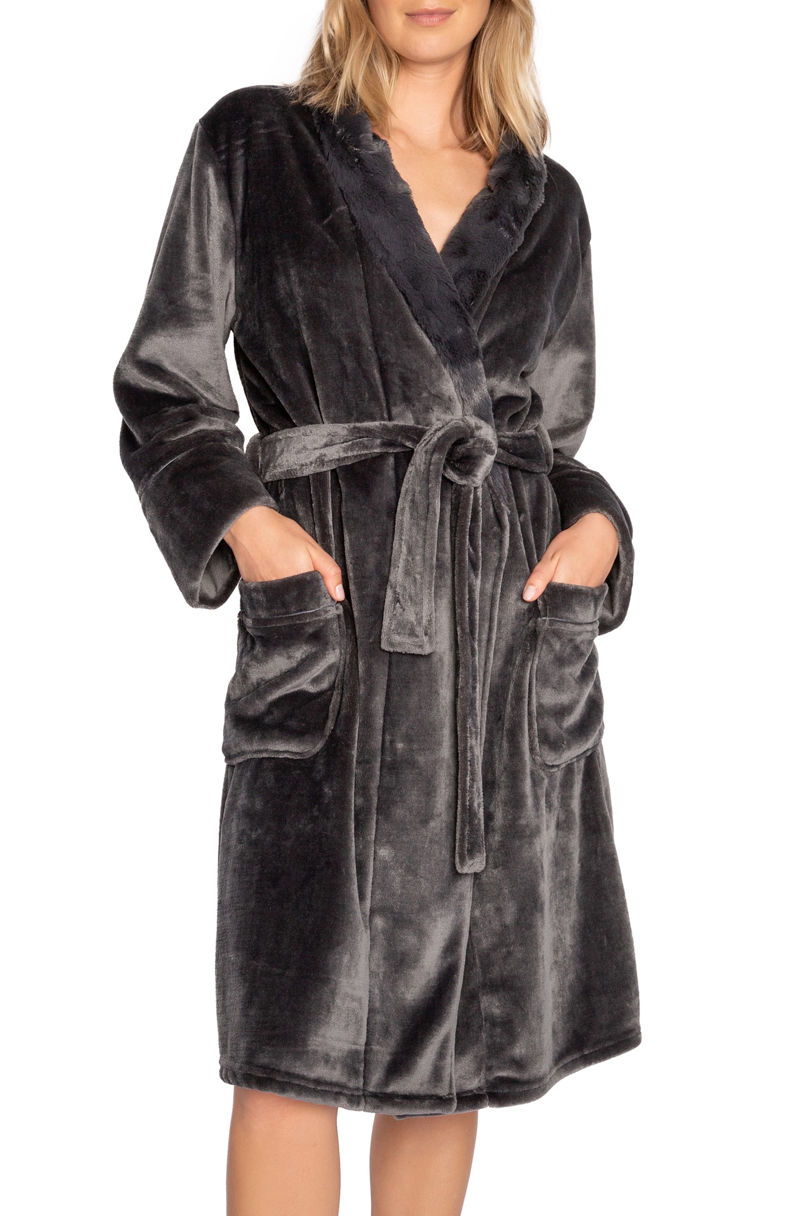 PJ Salvage Luxe Plush Faux Fur Trim Robe | Nordstromrack