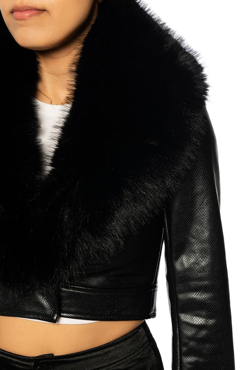 AZALEA WANG Gisele Faux Fur Trim Faux Leather Crop Jacket | Nordstrom