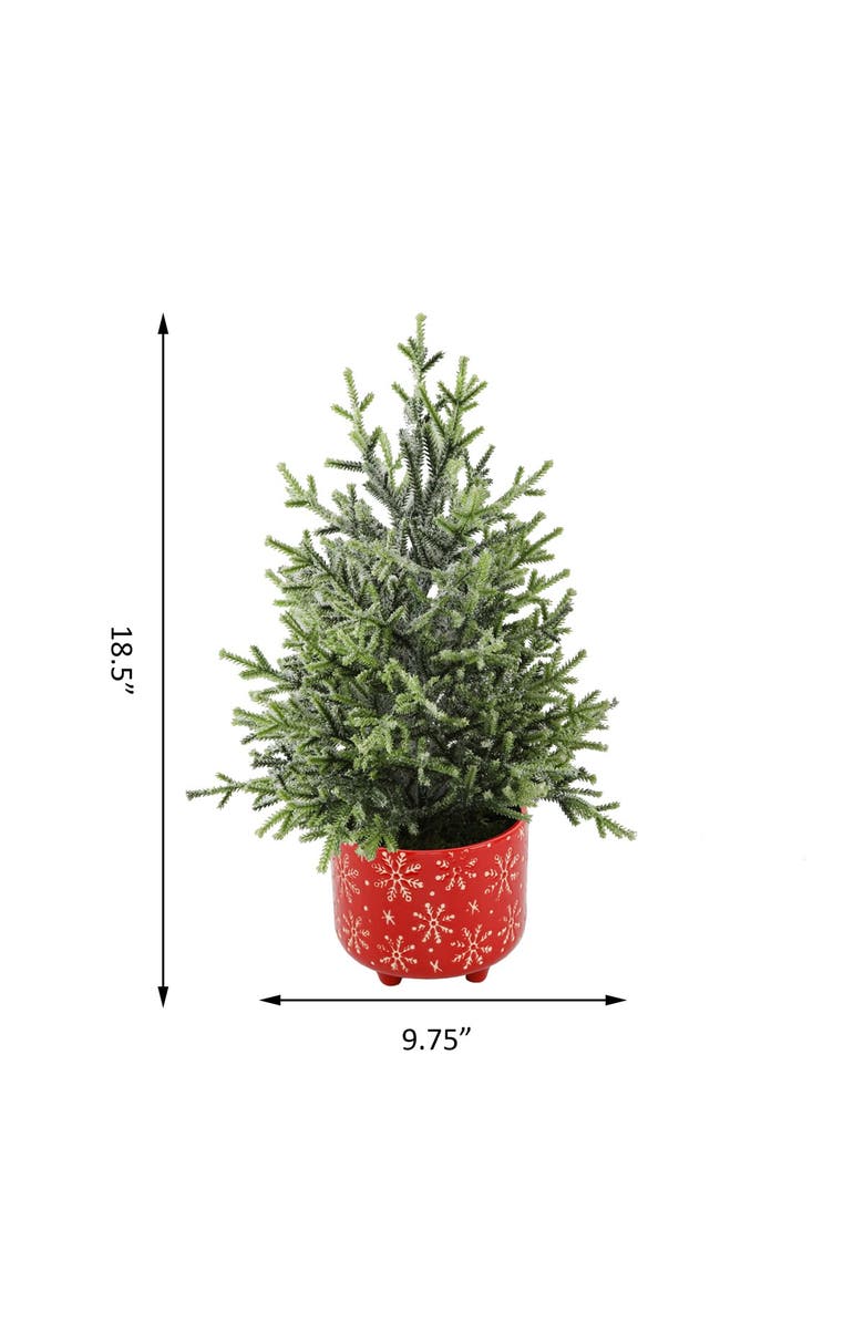 FLORA BUNDA 18.5"H Frosted Xmas Tree in 6" Red Snowflakes Ceramic ...