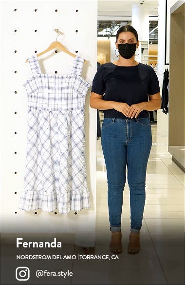 Eliza J Smocked Bodice Plaid Midi Dress & Face Mask Set | Nordstromrack