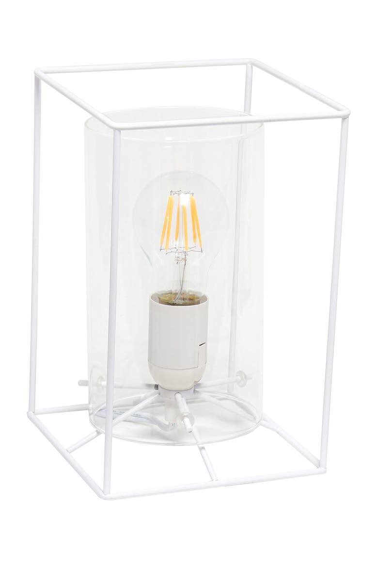 LALIA HOME White Framed Table Lamp with Clear Cylinder Glass Shade ...