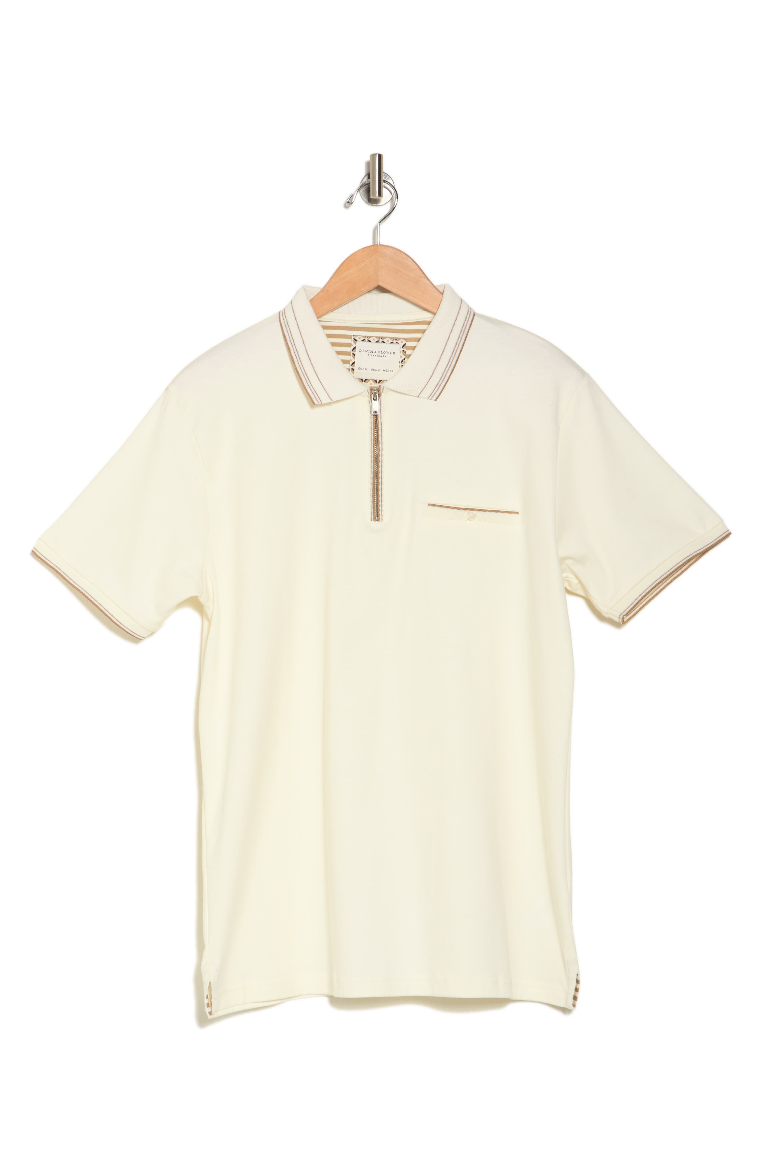 DENIM AND FLOWER Tipped Zip Cotton Polo | Nordstromrack