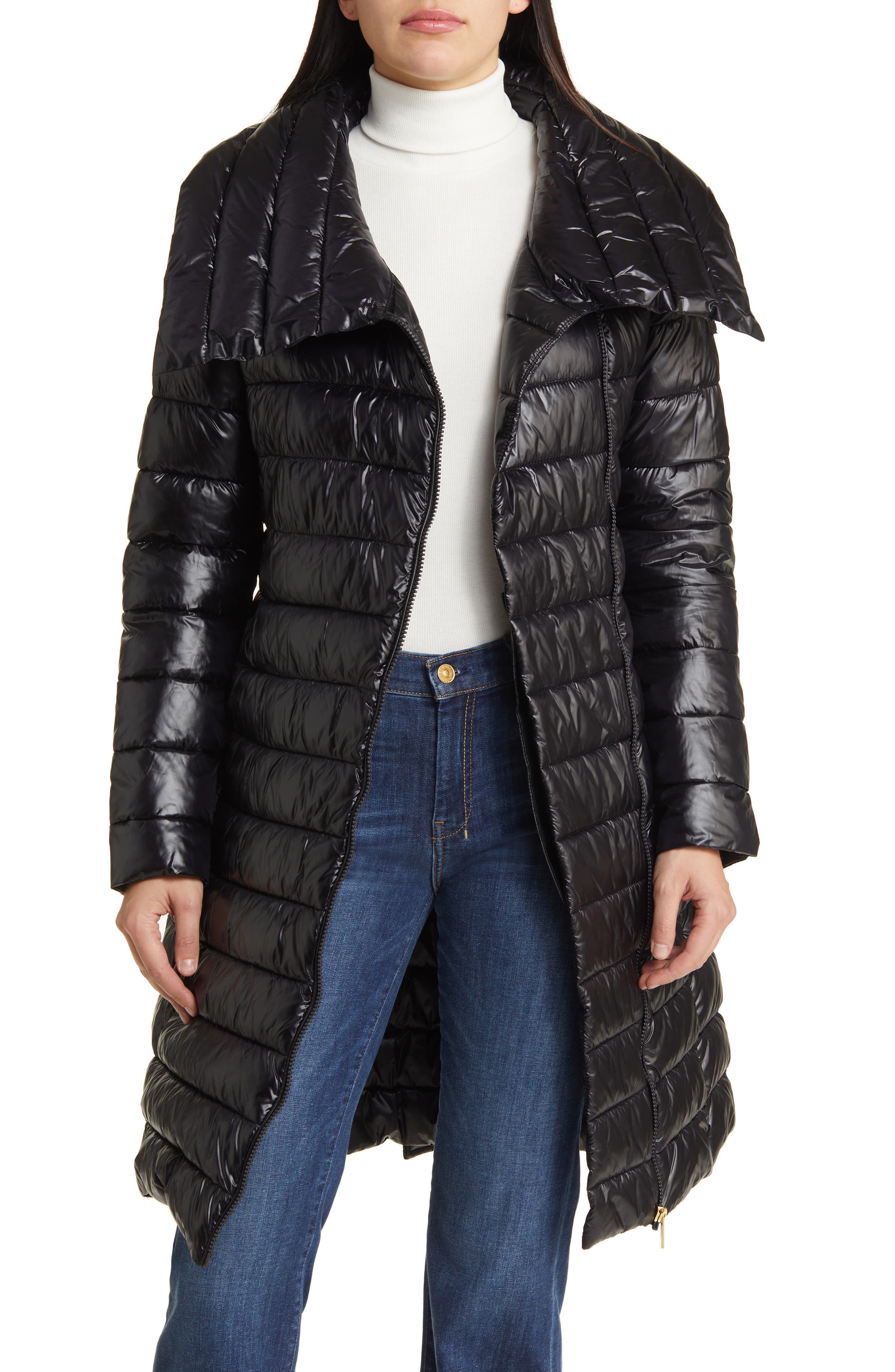 Via Spiga Asymmetric Belted Puffer Coat | Nordstrom