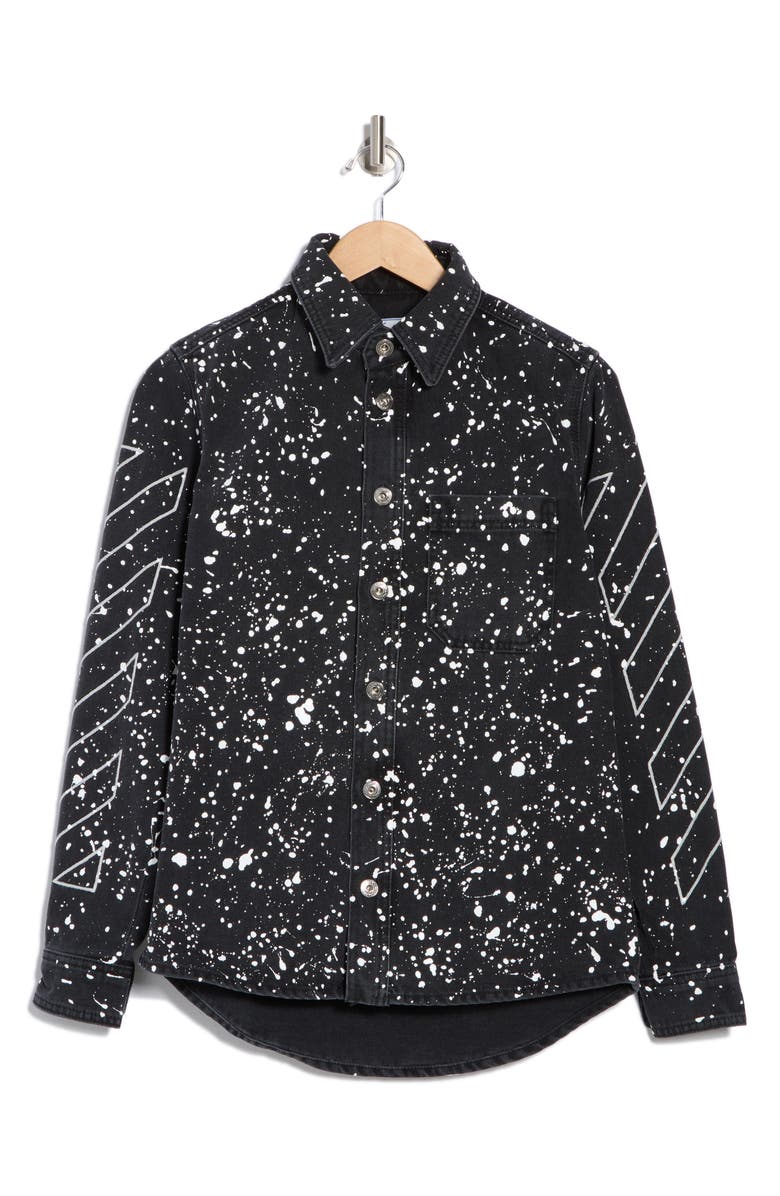 Off-White Diagonal Outline Paint Splatter Denim Button-Up Shirt ...