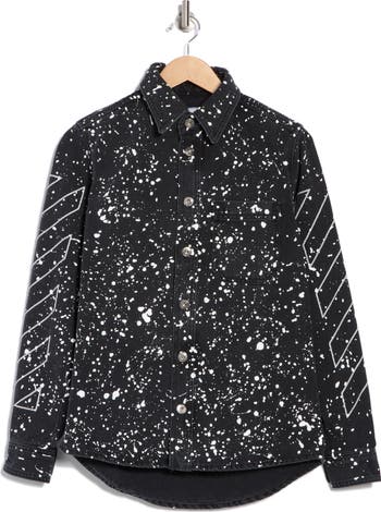 Off-White Diagonal Outline Paint Splatter Denim Button-Up Shirt ...