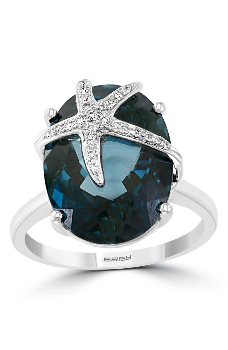 EFFY 14K White Gold Pavé Diamond & London Blue Topaz Ring | Nordstromrack