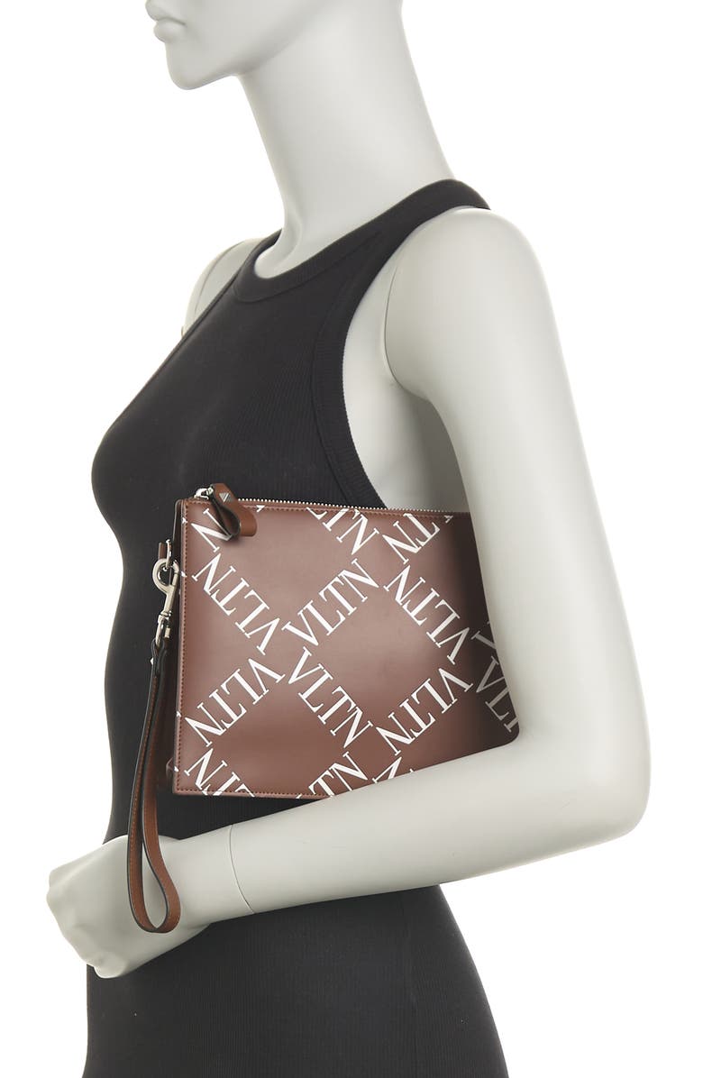 Valentino Logo Print Leather Flat Pouch | Nordstromrack
