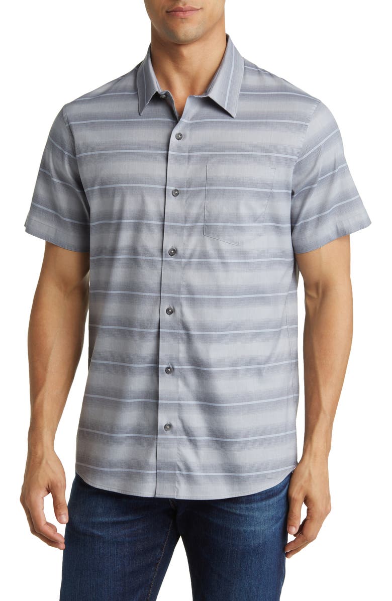 TravisMathew Friendly Hooligan Stripe Short Sleeve Button-Up Shirt ...
