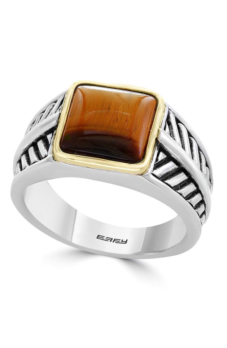 EFFY Sterling Silver & 14K Gold Tiger's Eye Ring - Size 10 | Nordstromrack