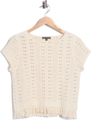 Adrianna Papell Open Knit Fringe Trim Top | Nordstromrack