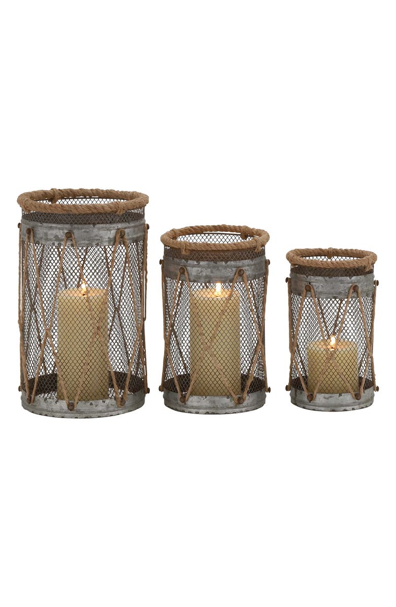 UMA Silvertone Metal Pillar Candle Lantern - Set of 3 | Nordstromrack