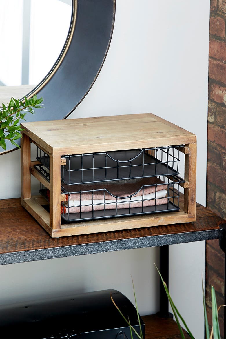 Farmhouse 8" x 14" Iron and Fir Wood Drawer-Style Magazine Rack ...
