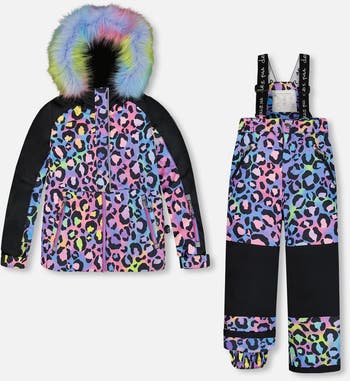 Deux par Deux Little Girl's Two Piece Snowsuit Printed Rainbow Leopard ...