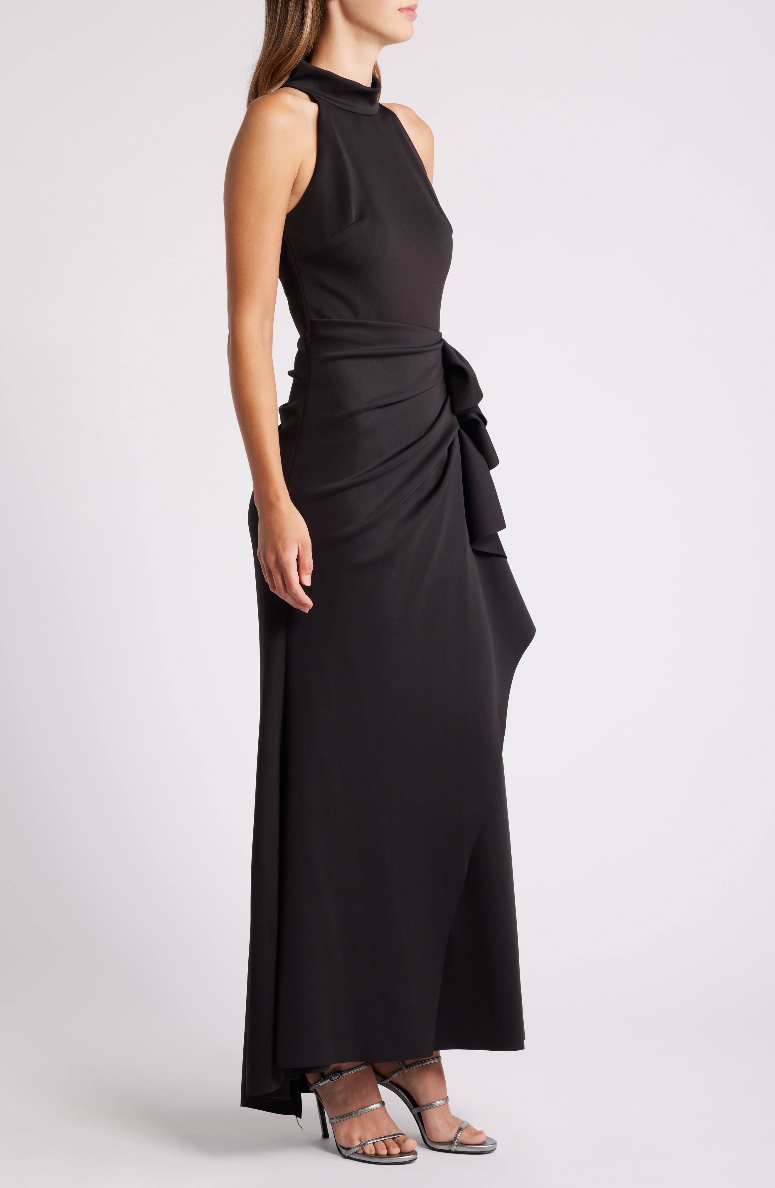 Xscape Evenings Ruffle Halter Neck Scuba Knit Gown | Nordstrom