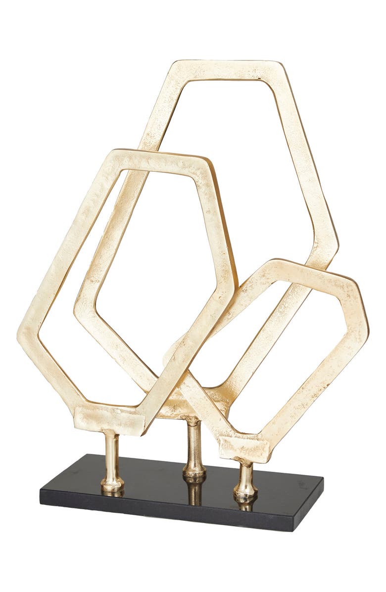 WILLOW ROW Goldtone Aluminum Geometric Sculpture with Marble Base ...