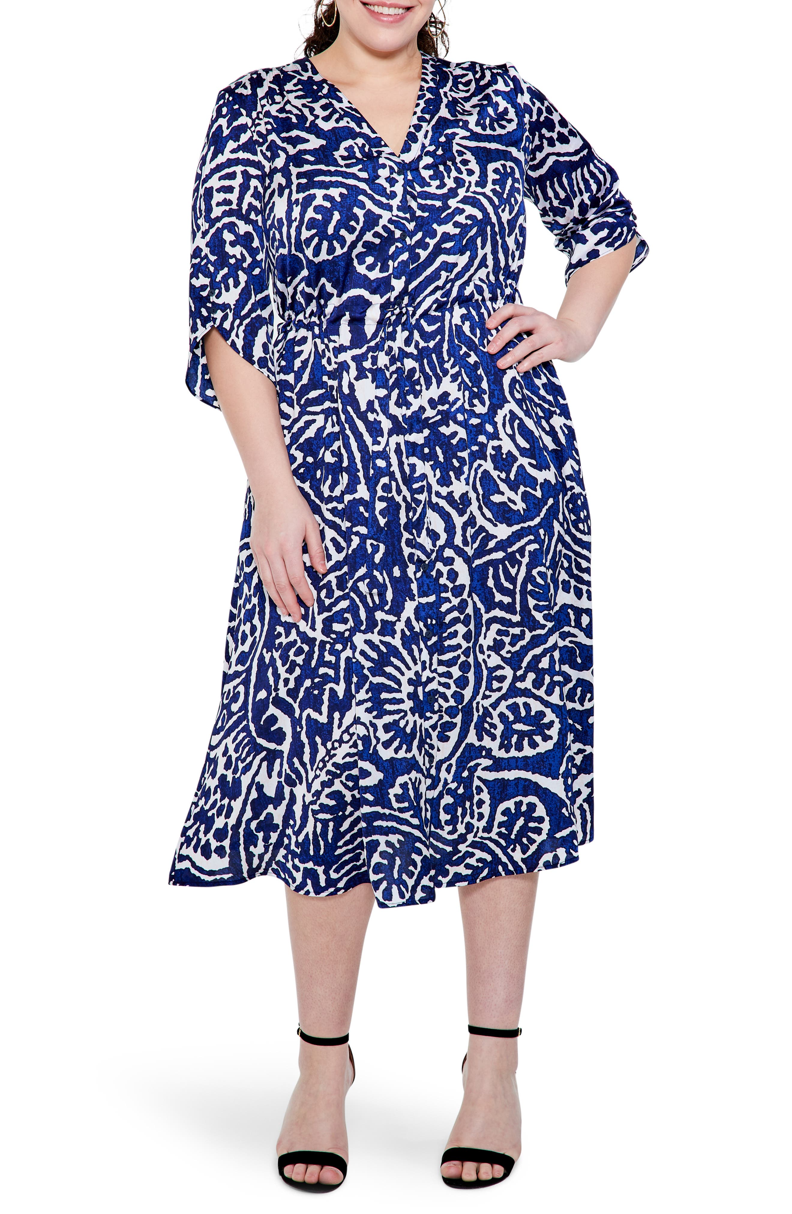 NIC+ZOE Indigo Stamp Print Shirtdress (Women) | Nordstrom