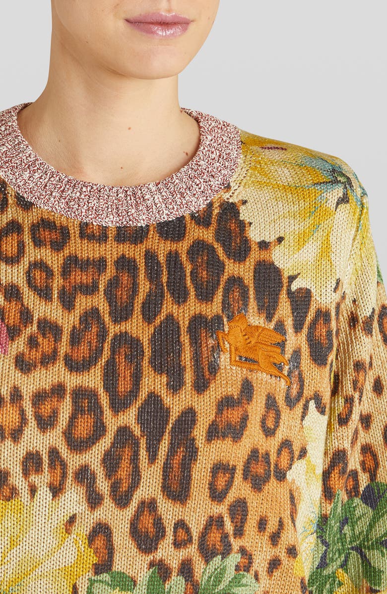 Etro Riverside Floral & Leopard Print Linen & Silk Sweater | Nordstrom
