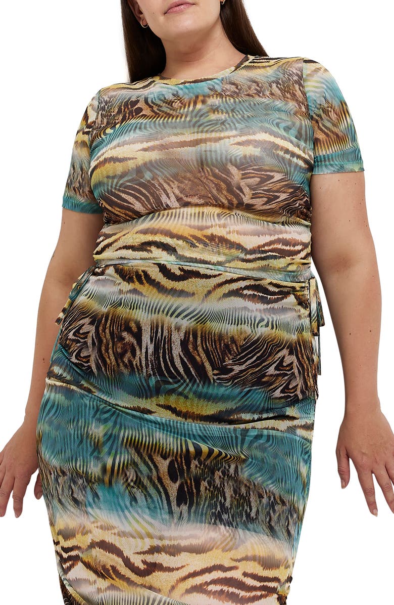 River Island Animal Print Ruched Side Mesh Top | Nordstromrack