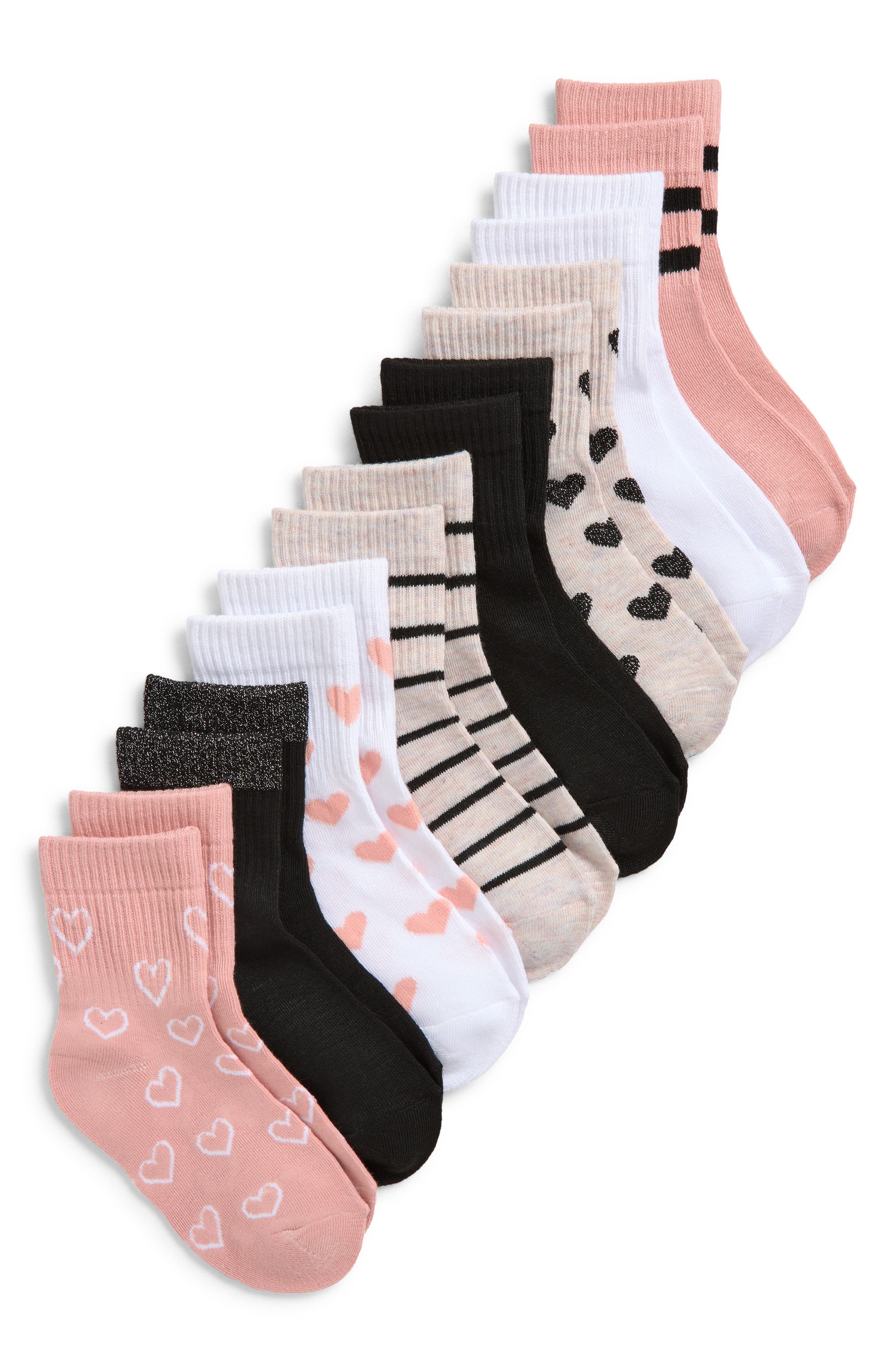 Capelli New York Kids' Multi Hearts Assorted 8-Pack Quarter Socks ...