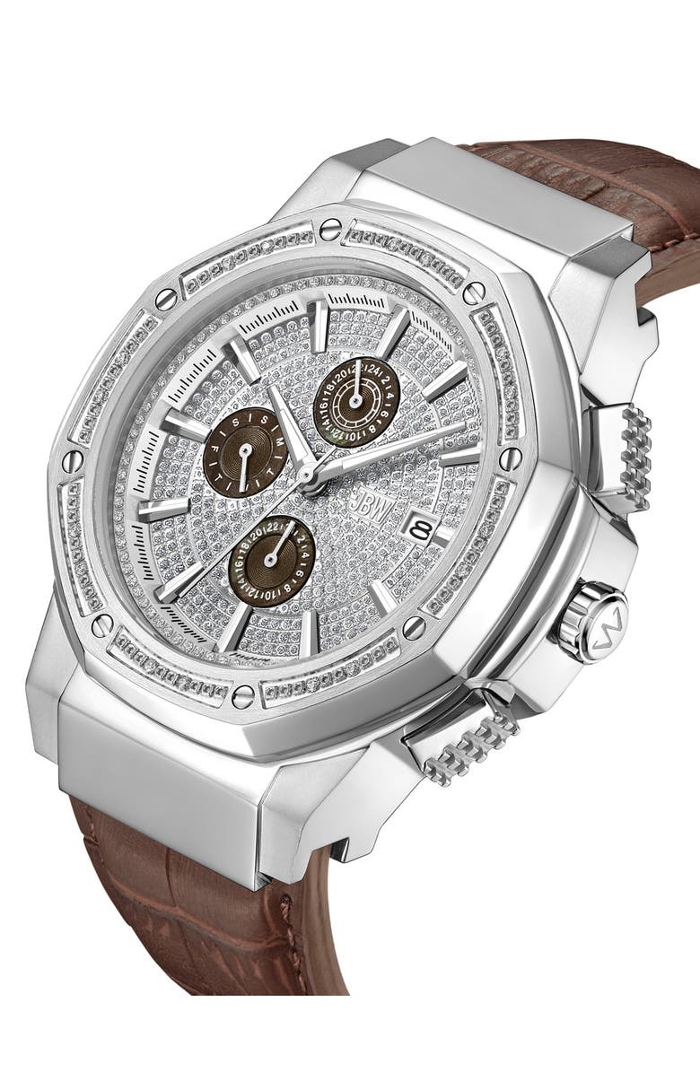 JBW Saxon Diamond Croc Embossed Leather Strap Watch, 44mm - 0.08 ctw ...