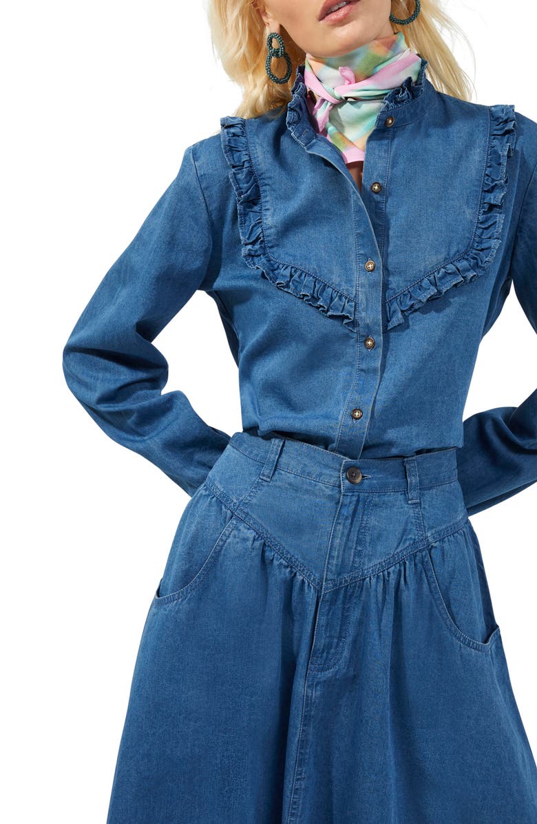 French Connection Saves Chambray Ruffle Blouse | Nordstromrack