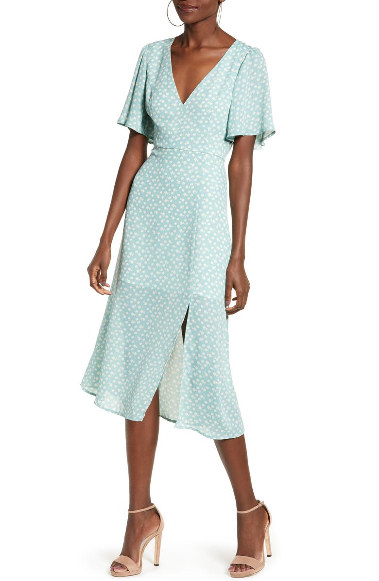 Leith Flutter Sleeve Midi Dress Nordstrom
