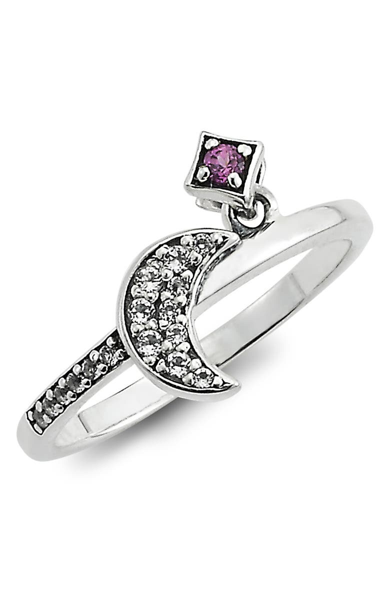 SAMUEL B. Sterling Silver Pavé White Topaz & Rhodolite Moon Ring ...