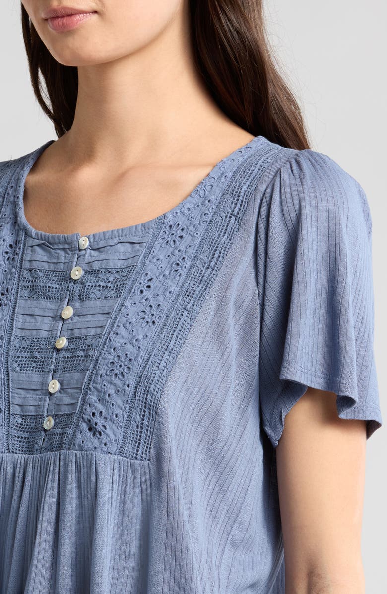 Lucky Brand Eyelet Lace Yoke Rib Top | Nordstromrack
