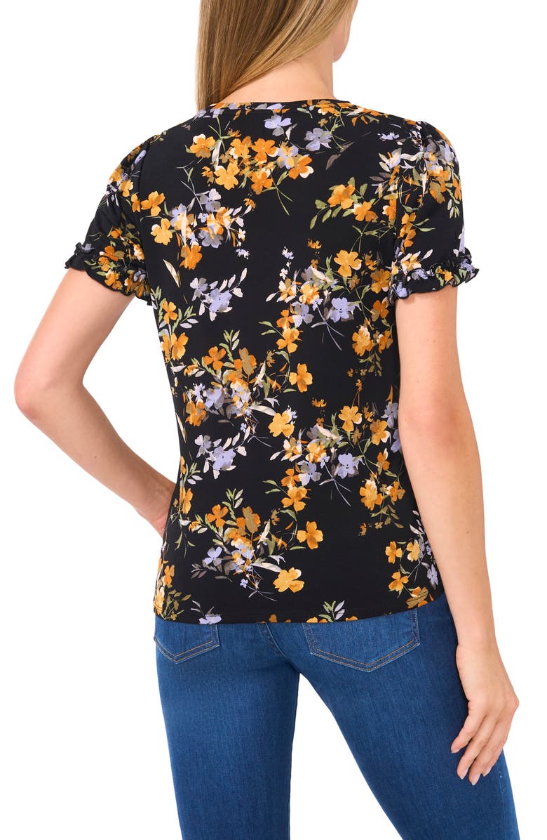 CeCe Floral Ruffle Sleeve Crepe Knit Top | Nordstromrack
