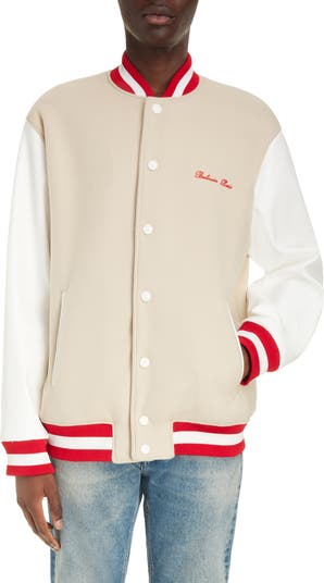 Balmain Signature Mixed Media Virgin Wool & Faux Leather Varsity Jacket ...