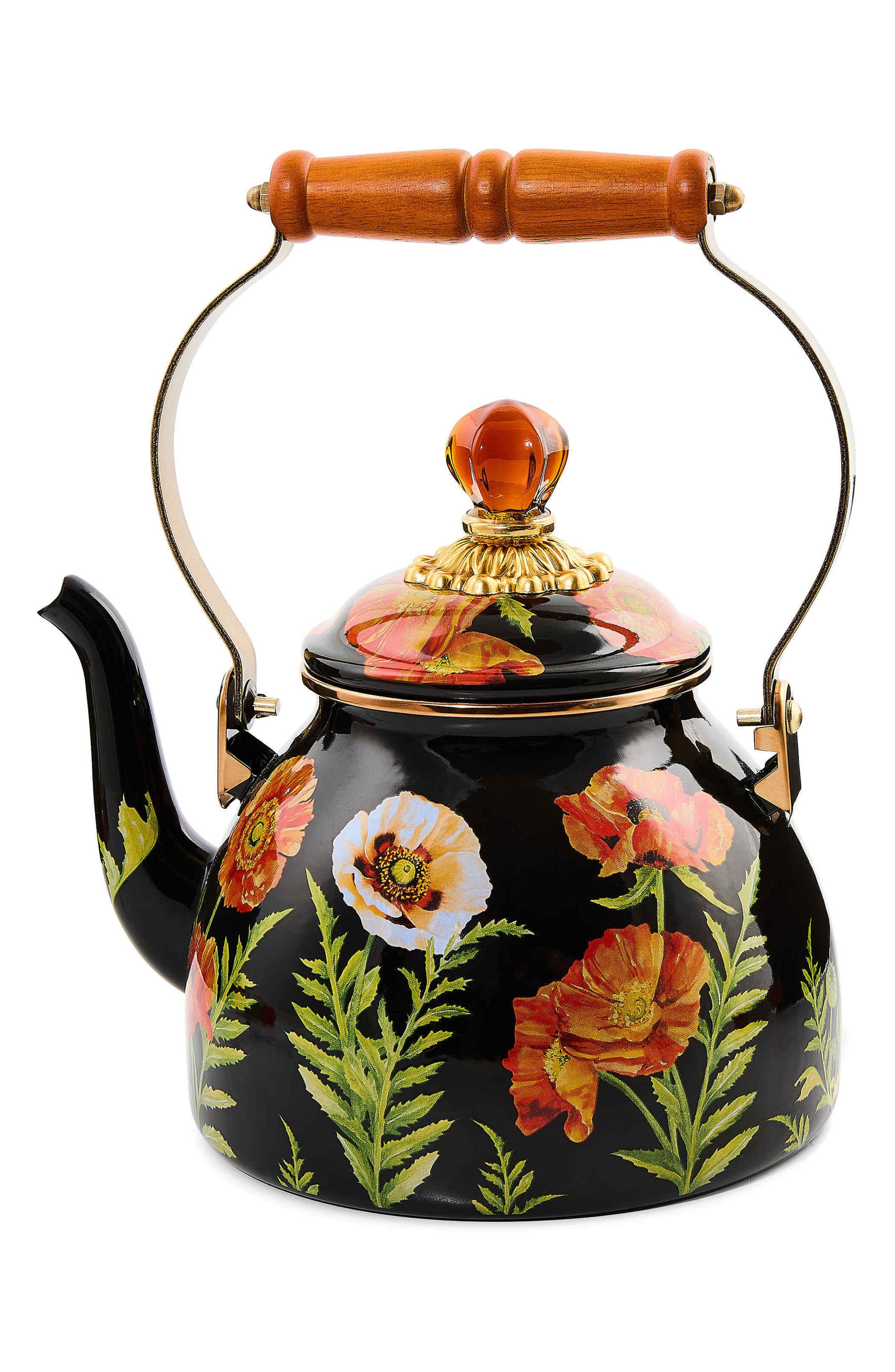 MACKENZIE CHILDS Poppy Enameled Steel 2-Quart Tea Kettle | Nordstrom