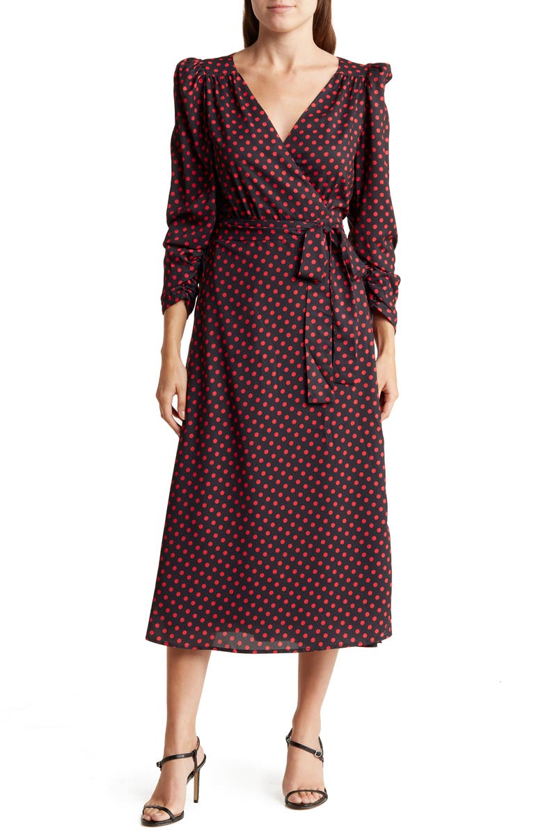 AREA STARS Polka Dot Long Sleeve Wrap Dress | Nordstromrack