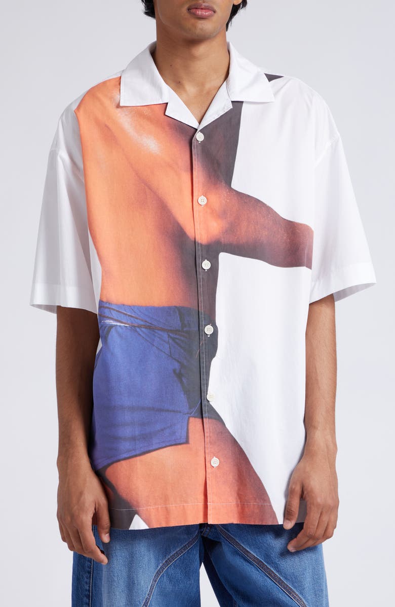 JW Anderson Stud Profile Print Short Sleeve Camp Shirt | Nordstrom