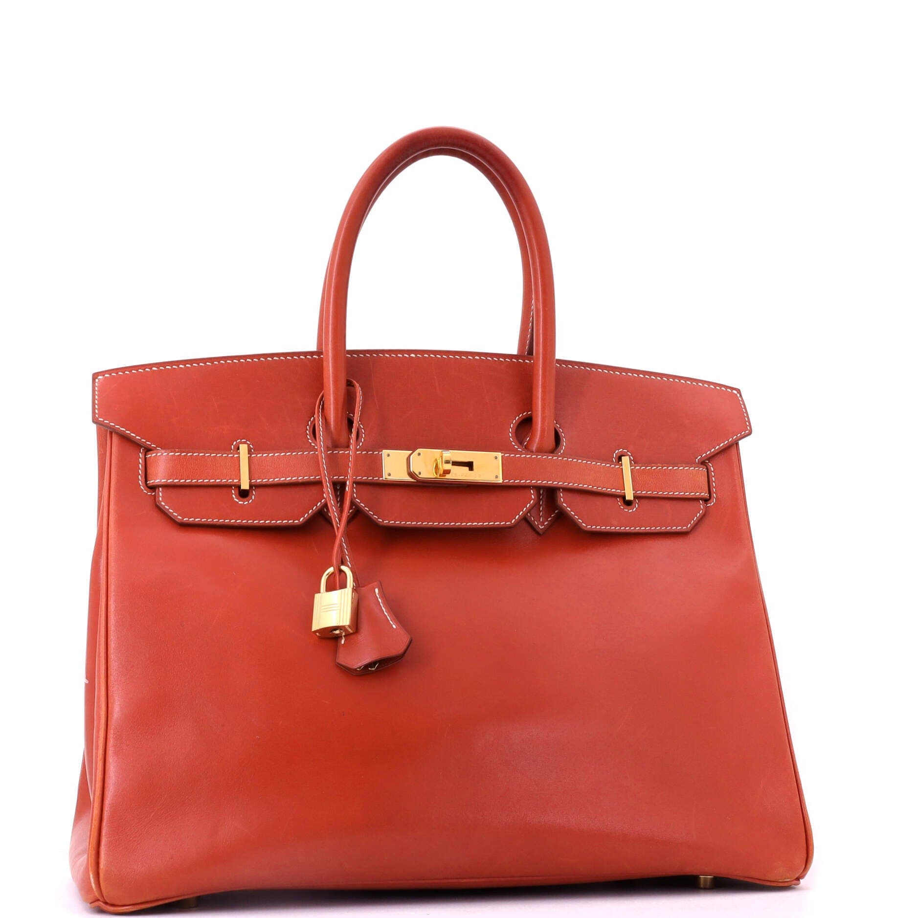 Pre-Owned Hermes Birkin Handbag Orange Box Calf with Gold Hardware 35 ...