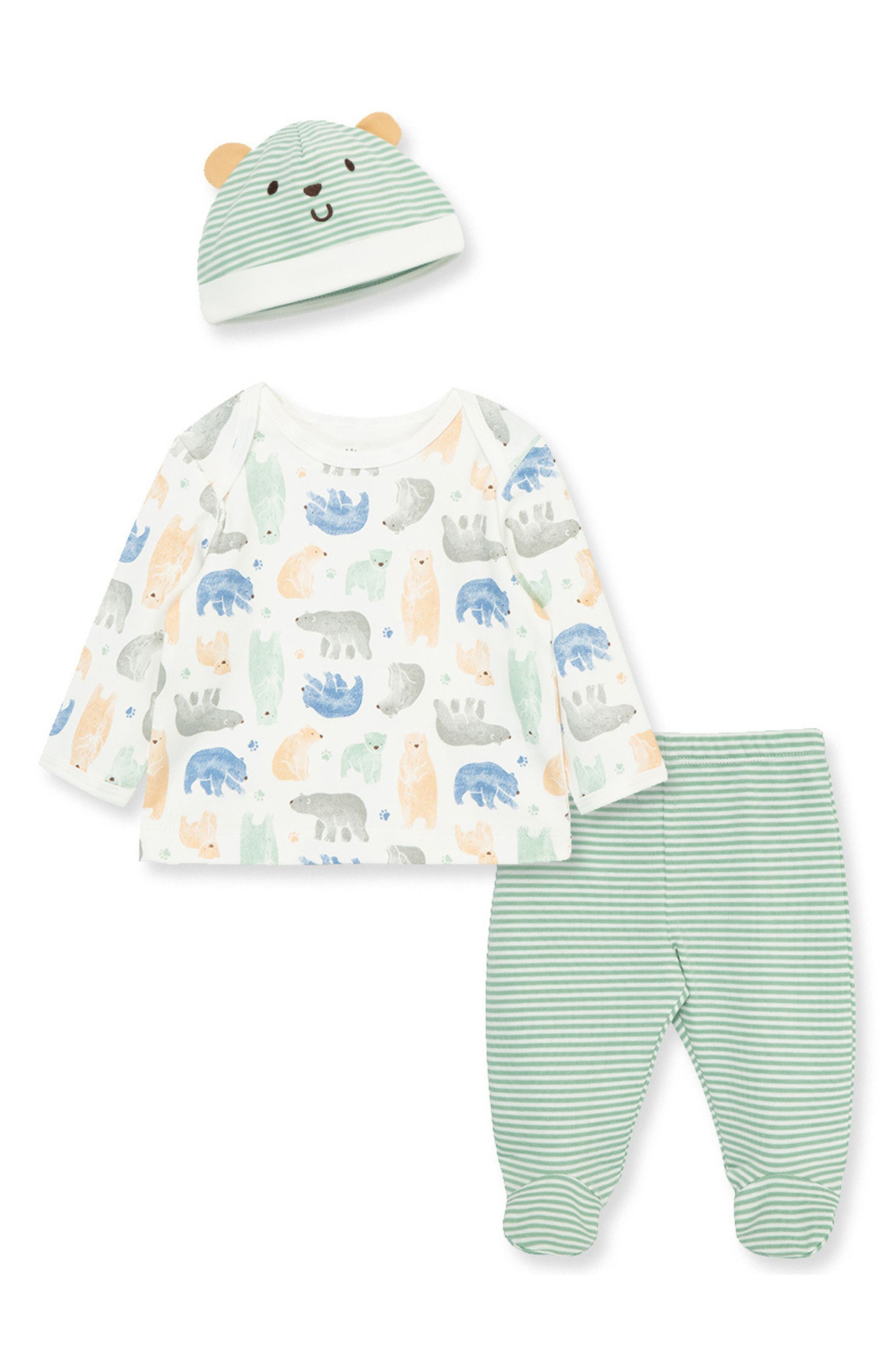 Little Me Fuzzy Bears Top, Joggers & Hat Set | Nordstromrack