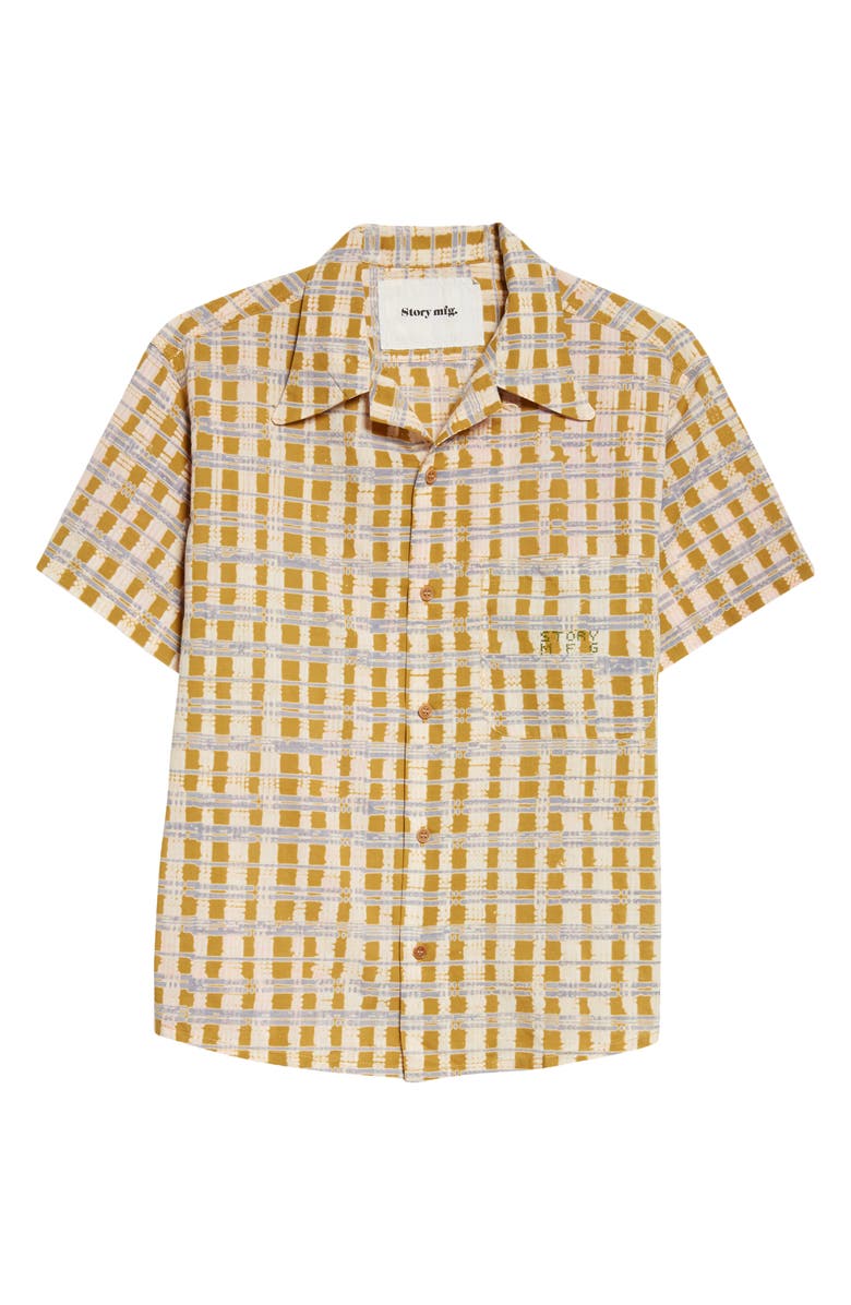 Story mfg. Shore Block Print Check Short Sleeve Organic Cotton Button ...