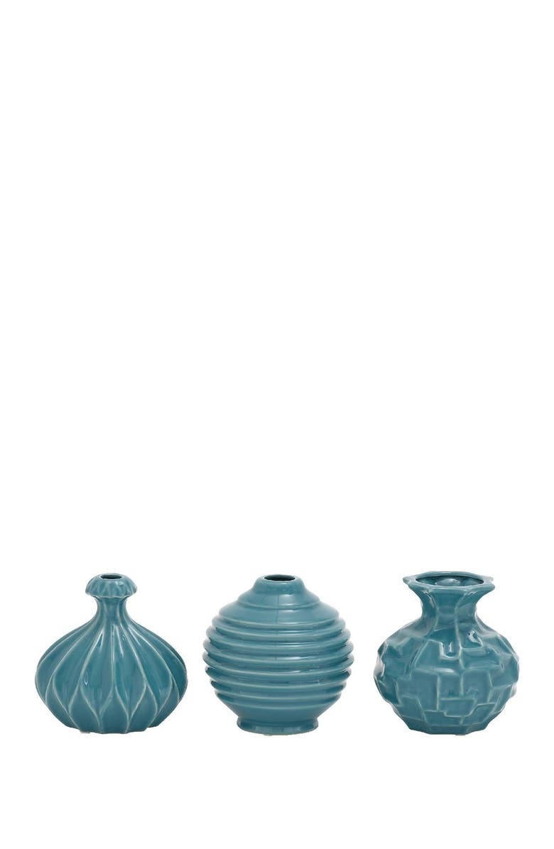 VIVIAN LUNE HOME Blue Ceramic Vase with Varying Patterns - Set of 3 ...