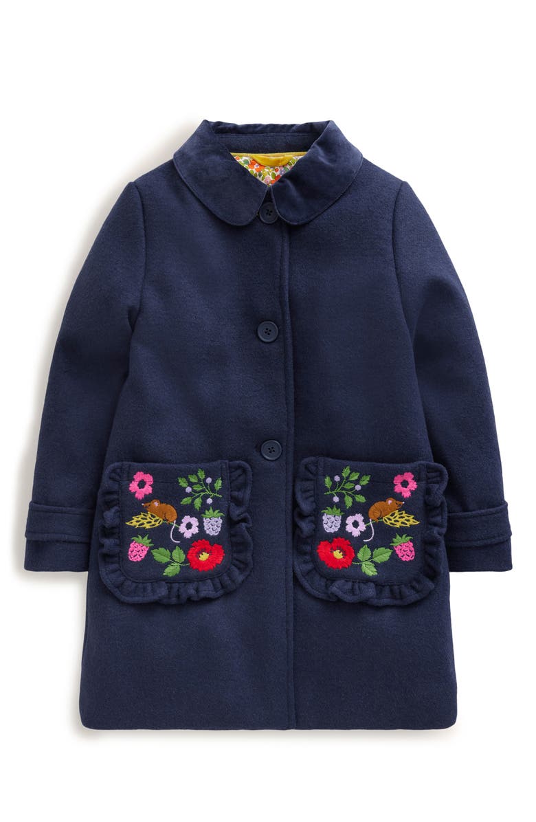 Mini Boden Kids' Wonderful Floral Embroidered Wool Blend Coat | Nordstrom