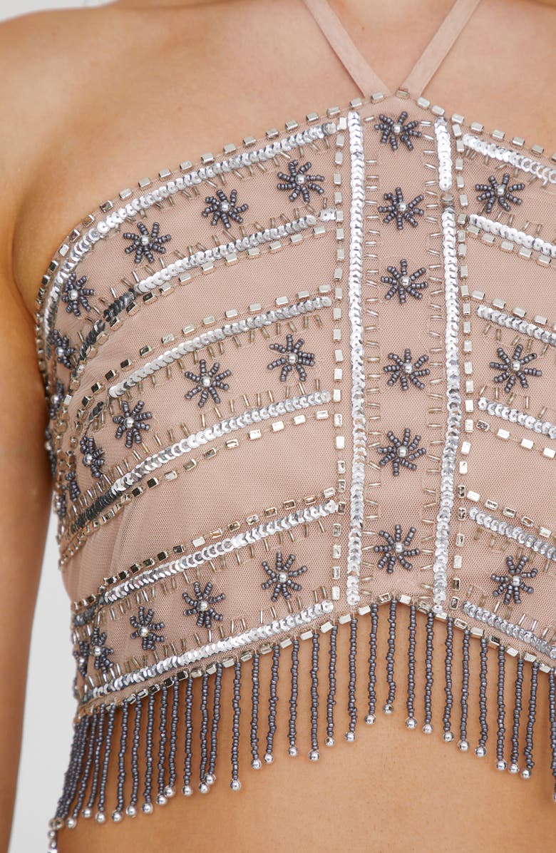 NASTY GAL Beaded Fringe Crop Halter Top | Nordstromrack