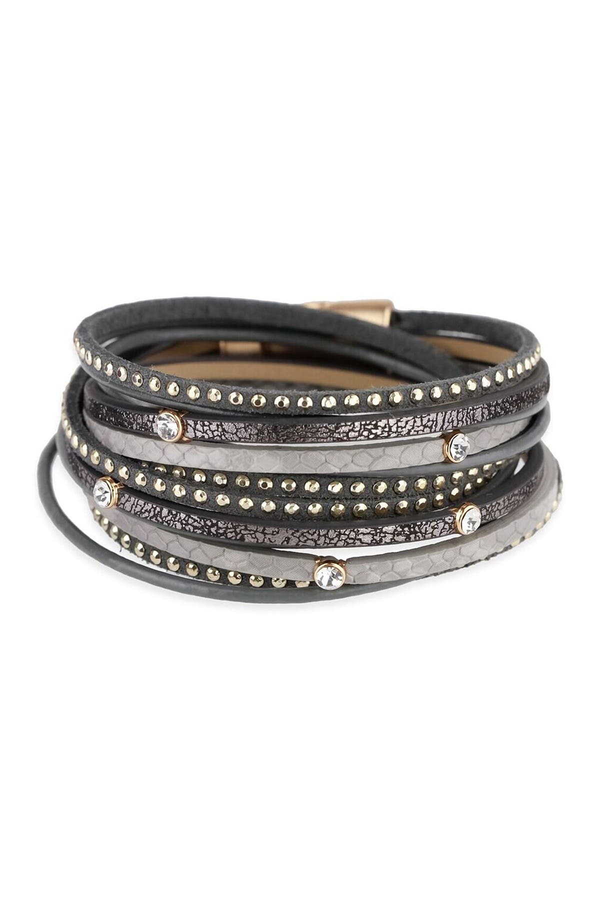 SAACHI Grey Sabrina Crystal Detail Leather Wrap Bracelet | Nordstromrack
