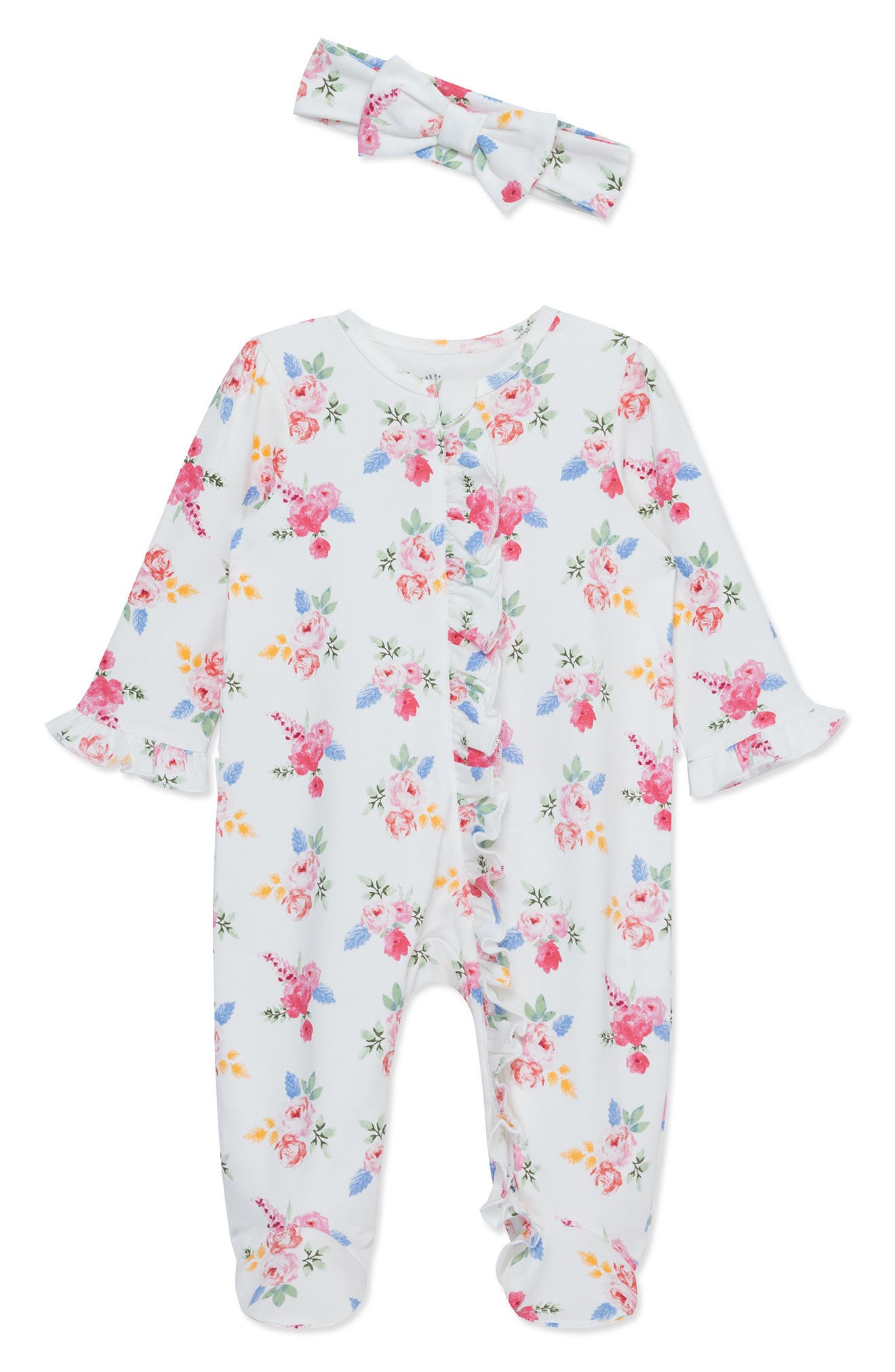 Little Me Floral Cotton Footie & Headband Set | Nordstromrack