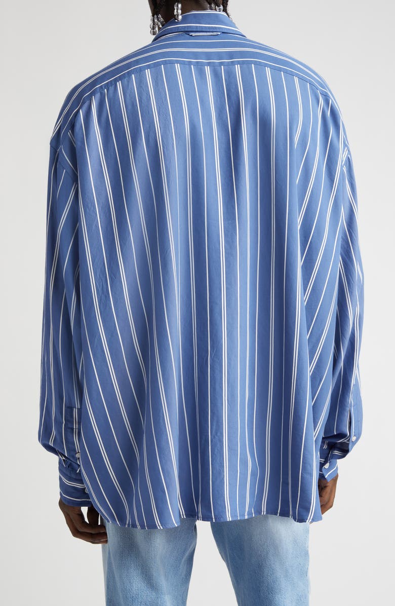 Acne Studios Stripe Logo Embroidered Button-Up Shirt | Nordstrom