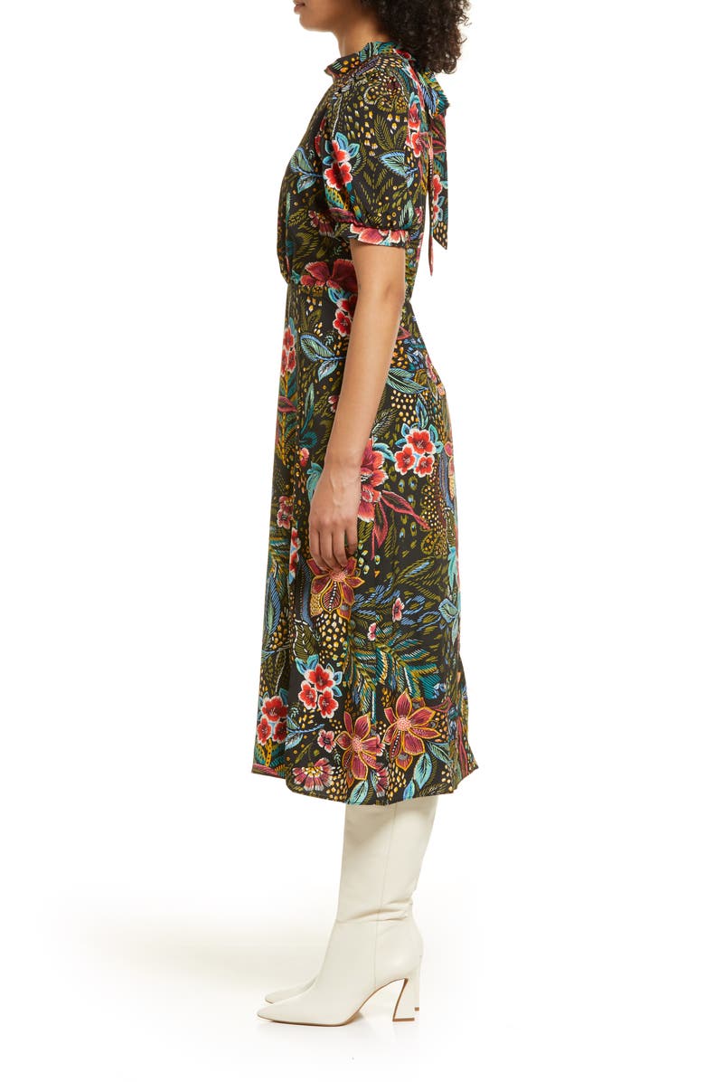 Julia Jordan Floral Print Tie Neck Midi Dress | Nordstromrack