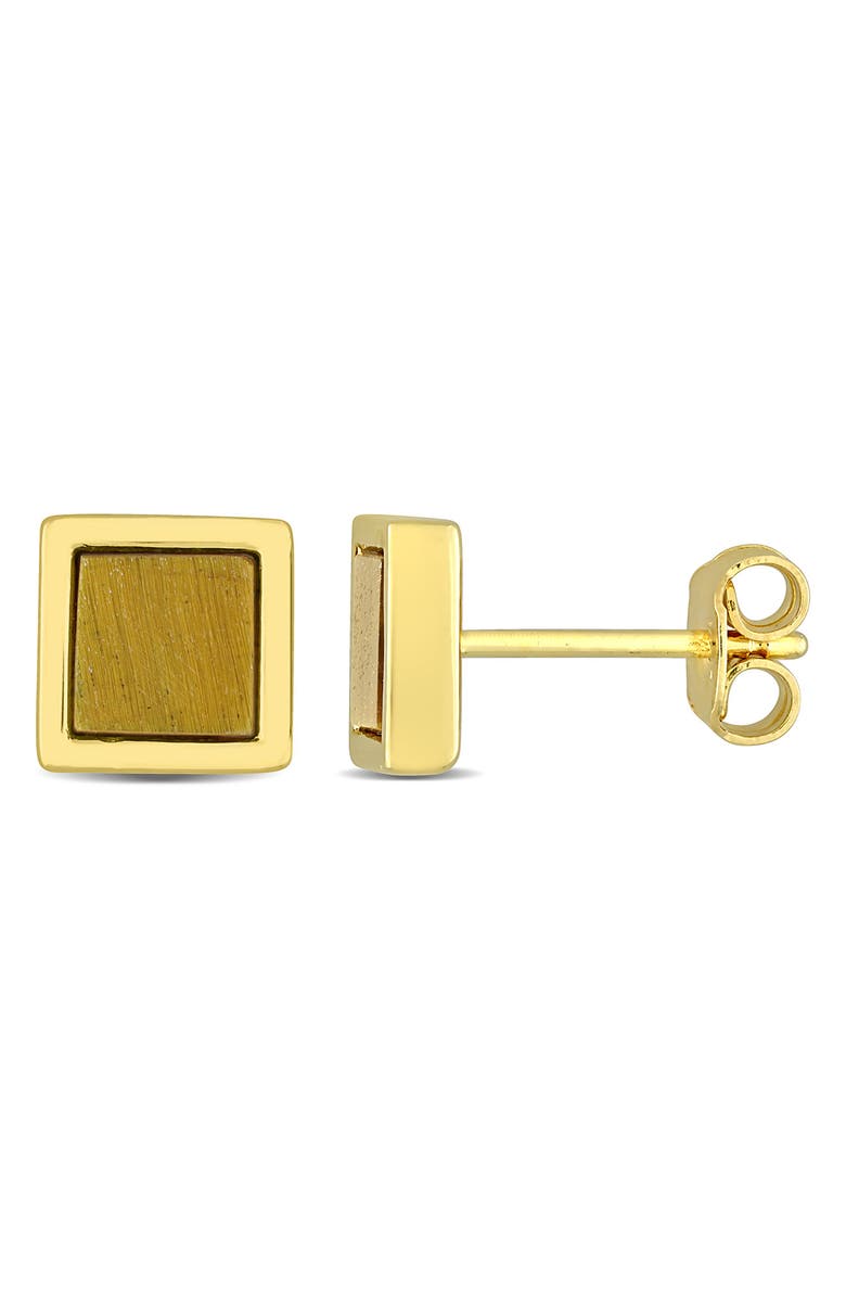 DELMAR Men's 10K Yellow Gold Plated Sterling Silver Tiger Eye Square ...